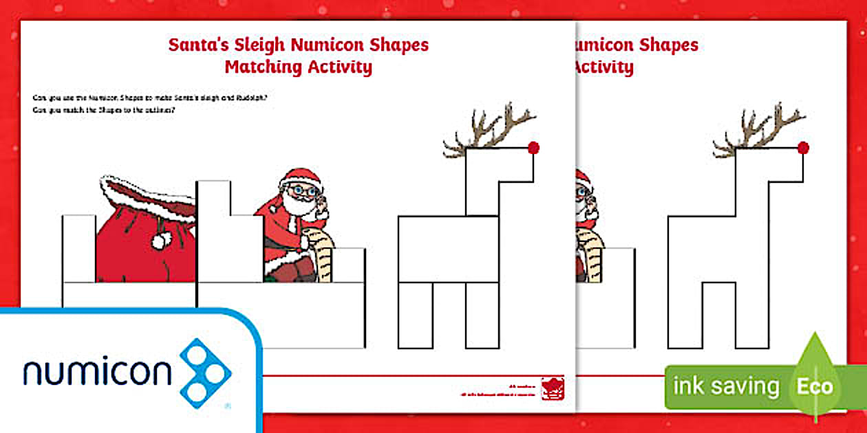 Santa's Sleigh Numicon Shape Outline and Matching Activity